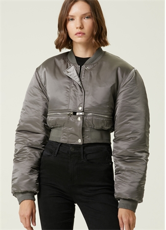 Givenchy Kadın Gri Dik Yaka Crop Bomber Mont 38 FR Givenchy Kadın Gri Dik Yaka Crop Bomber Mont 38 FR