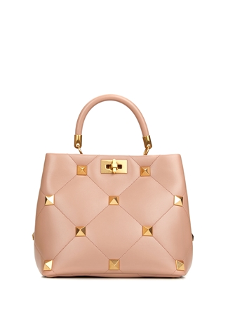 Valentino Garavani Kadın Rockstud Altın Rengi Deri Omuz Çantası Pembe EU
