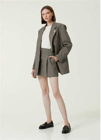 Sandro Kadın Yüksek Bel Desenli Pilili Şort Kahverengi 36 FR