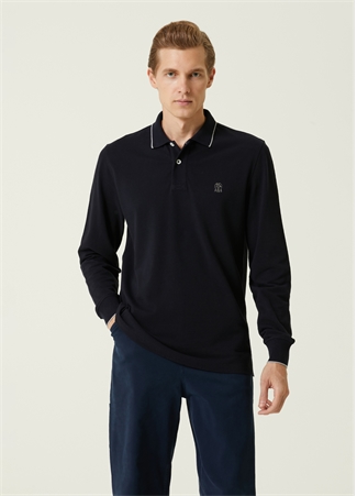 Brunello Cucinelli Erkek Lacivert Polo Yaka Biyeli Uzun Kol T-shirt 52 IT Brunello Cucinelli Erkek Lacivert Polo Yaka Biyeli Uzun Kol T-shirt 52 IT