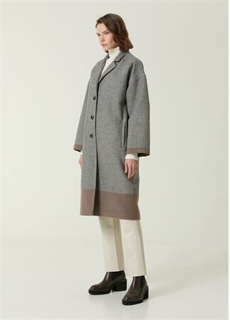 Muse For All Kadın Pernille Gri Kahverengi Yün Palto 34 EU