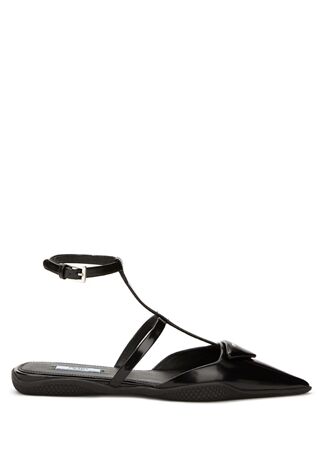 Prada Kadın Siyah Logolu Deri Babet 36 EU