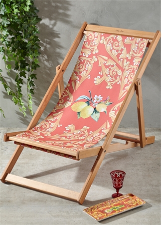 Chiara Alessi Capri Kırmızı Limon Desenli Ahşap Şezlong Çok Renkli
