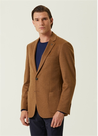 Network Erkek Slim Fit Karamel Kelebek Yaka Kaşmir Ceket Kahverengi 46-6N EU