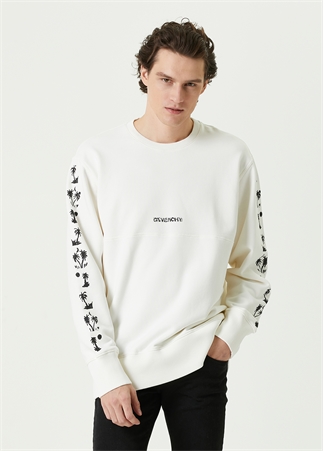 Givenchy Erkek Beyaz Logo Detaylı Palmiye Desenli Sweatshirt S Eu Givenchy Erkek Beyaz Logo Detaylı Palmiye Desenli Sweatshirt S Eu