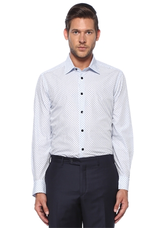 Pal Zileri Erkek Mavi Modern Yaka Mikro Desenli Gömlek Lacivert 4 IT