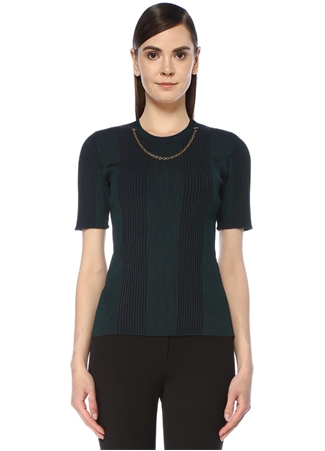 Givenchy Kadın Yeşil Yakası Zincir Detaylı Kısa Kol Triko S EU