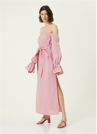Selma Çilek Kadın Pembe Düşük Omuzlu Maksi Keten Kaftan Elbise S Eu Selma Çilek Kadın Pembe Düşük Omuzlu Maksi Keten Kaftan Elbise S Eu