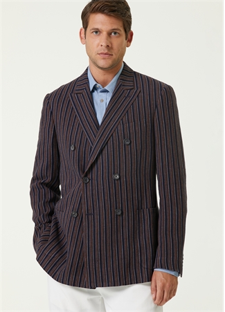 Pal Zileri Erkek Lacivert Kırlangıç Yaka Çizgi Desenli Keten Ceket 50 IT Pal Zileri Erkek Lacivert Kırlangıç Yaka Çizgi Desenli Keten Ceket 50 IT