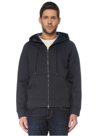 Pal Zileri Erkek Lacivert Kapüşonlu Mikro Desenli Sweatshirt XL EU