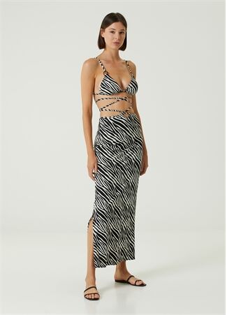 Anais & Margaux Kadın Zebra Desenli Maksi Etek Siyah M EU