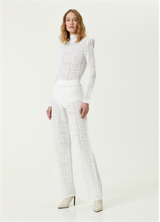 Balmain Kadın Beyaz Logolu Bol Paça Pantolon 34 FR Balmain Kadın Beyaz Logolu Bol Paça Pantolon 34 FR