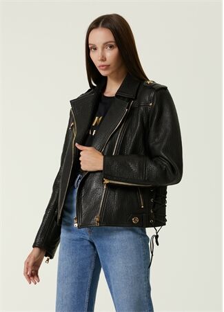 Balmain Kadın Siyah Kuşgözü Detaylı Kruvaze Deri Ceket 36 FR Balmain Kadın Siyah Kuşgözü Detaylı Kruvaze Deri Ceket 36 FR