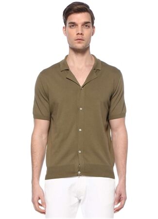 Canali Erkek Haki Kamp Yaka Kısa Kol Gömlek 52 IT