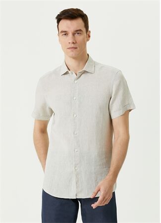 Zegna Erkek Vizon Kısa Kollu Keten Gömlek Kahverengi L It