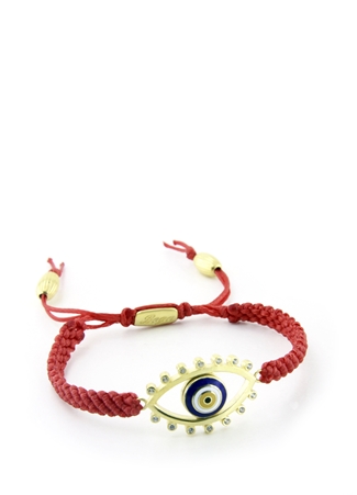 Boga Kadın Nazar Boncuğu Formlu Altın Rengi Kaplama Bileklik Kırmızı EU