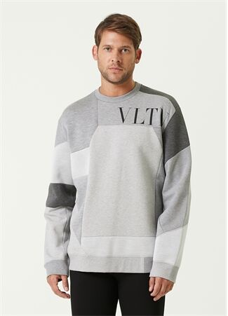 Valentino Erkek Gri Renk Bloklu Logolu Sweatshirt M EU