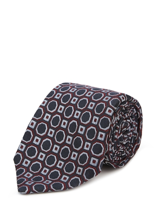 Kiton Erkek Lacivert Mikro Geometrik Desenli İpek Kravat EU