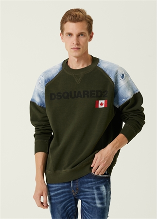 Dsquared2 Erkek Haki Denim Garnili Logolu Sweatshirt Yeşil S EU Dsquared2 Erkek Haki Denim Garnili Logolu Sweatshirt Yeşil S EU