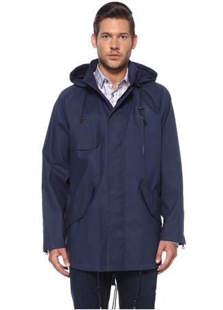 Pal Zileri Erkek Lacivert Kapüşonlu Logolu Kaban 50 IT