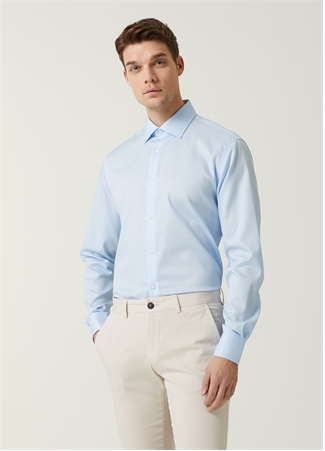 Beymen Club Erkek Comfort Fit Mavi Armürlü Non-Iron Gömlek M