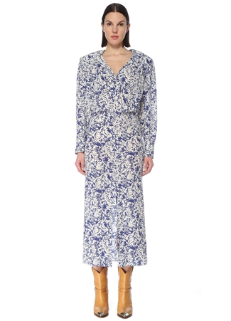 Isabel Marant Kadın Beyaz Mavi Desenli Midi Elbise 36 FR