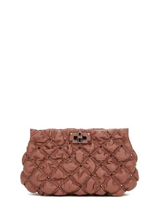 Valentino Garavani Kadın Bej Kapitone Dokulu Deri Omuz Çantası EU