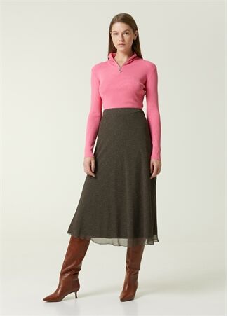 Beymen Club Kadın Haki Puantiyeli Midi Etek 42