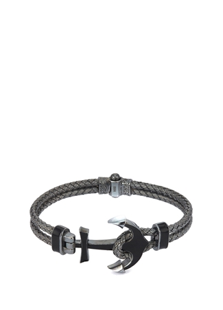 AW by Atolyewolf Erkek Siyah Örgü Dokulu Çapa Formlu Gümüş Rengi Bileklik EU AW by Atolyewolf Erkek Siyah Örgü Dokulu Çapa Formlu Gümüş Rengi Bileklik EU