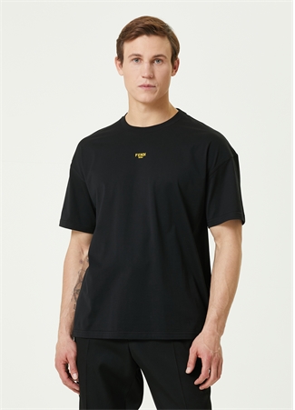 Fendi Erkek Siyah Logo Nakışlı T-shirt S Eu