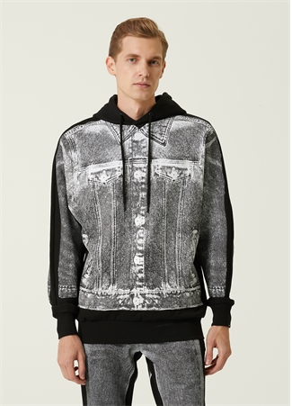 Boy London Erkek Siyah Gri Kapüşonlu Jean Baskılı Sweatshirt XS EU