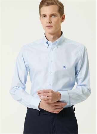 Etro Erkek Mavi Logo Nakışlı Gömlek 42 IT