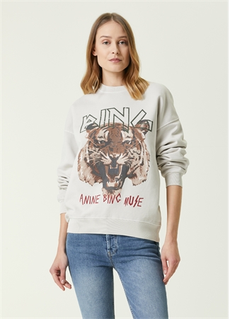 Anine Bing Kadın Taş Bisiklet Yaka Baskılı Sweatshirt Gri S EU Anine Bing Kadın Taş Bisiklet Yaka Baskılı Sweatshirt Gri S EU