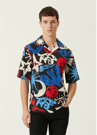 Alexander McQueen Erkek Mavi Figür Desenli Kısa Kollu Gömlek Siyah 6 IT Alexander McQueen Erkek Mavi Figür Desenli Kısa Kollu Gömlek Siyah 6 IT