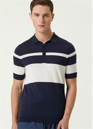 Palzileri Lab Erkek Lacivert Polo Yaka Çizgili T-shirt 46 IT