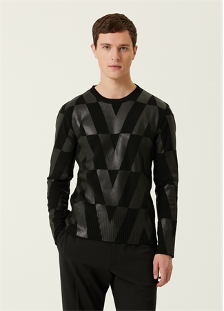 Valentino Erkek Siyah Metalik Logo Jakarlı Kazak S EU Valentino Erkek Siyah Metalik Logo Jakarlı Kazak S EU