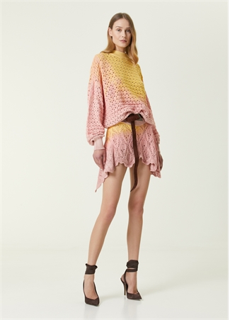 The Attico Kadın Pembe Degrade Asimetrik Mini Dantel Etek 42 IT The Attico Kadın Pembe Degrade Asimetrik Mini Dantel Etek 42 IT