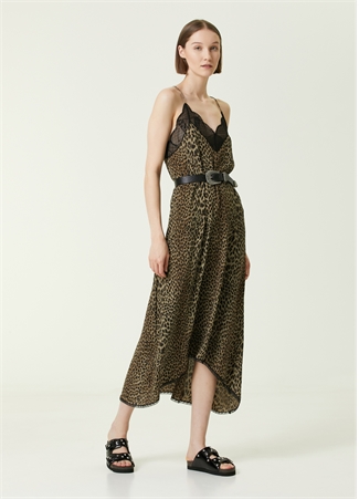 Zadig&Voltaire Kadın Haki Leopar Desenli Dantelli Midi Elbise Kahverengi XS EU Zadig&Voltaire Kadın Haki Leopar Desenli Dantelli Midi Elbise Kahverengi XS EU