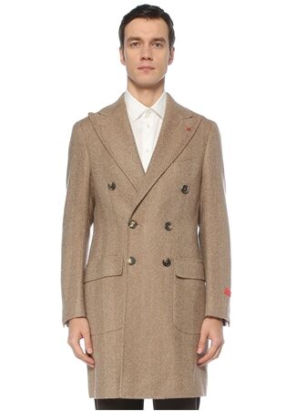 Isaia Erkek Bej Kırlangıç Yaka Dokulu Palto 54 IT