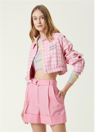 Miu Kadın Pembe Beyaz Ekoseli Kısa Ceket 40 IT Miu Kadın Pembe Beyaz Ekoseli Kısa Ceket 40 IT