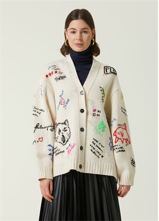 Philosophy di Lorenzo Serafini Kadın Ekru V Yaka Nakışlı Yün Hırka Bej 38 IT