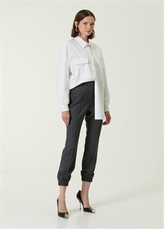 Alexander McQueen Kadın Gri Paçası Lastikli Yün Pantolon 40 IT