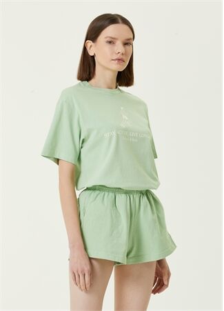 Sporty & Rich Kadın Yeşil Bisiklet Yaka Baskılı T-shirt XS EU