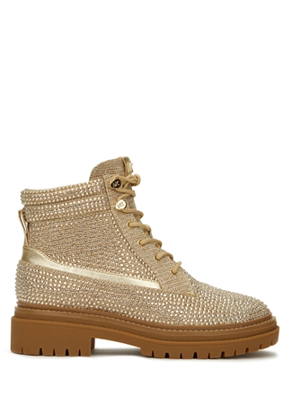 Michael Kors Kadın Bej Taş İşlemeli Logolu Bot Altın Rengi 6 US