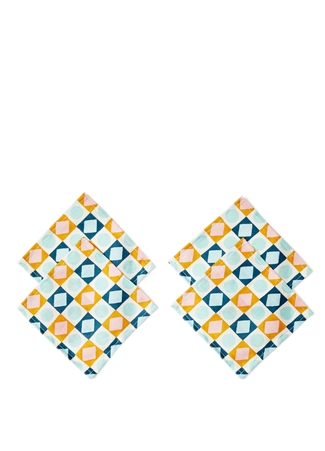La Doublej Colorblocked 4lü Desenli Keten Peçete Seti Çok Renkli La Doublej Colorblocked 4lü Desenli Keten Peçete Seti Çok Renkli