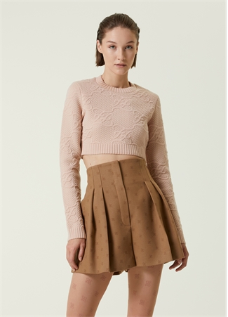 Fendi Kadın Altın Rengi Bisiklet Yaka Logolu Crop Kazak Pembe 42 IT Fendi Kadın Altın Rengi Bisiklet Yaka Logolu Crop Kazak Pembe 42 IT