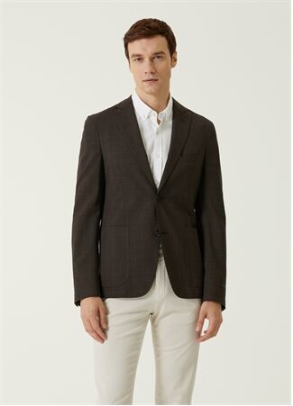 Pal Zileri Erkek Kahverengi Ekose Desenli Yün Ceket 48 IT