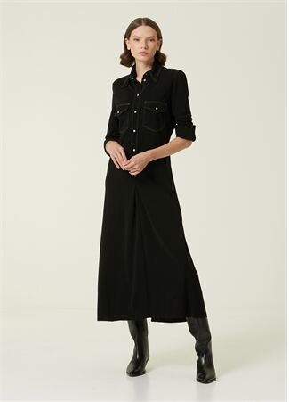 Isabel Marant Kadın Siyah Midi Gömlek Elbise 36 FR
