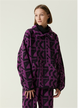 Kenzo Kadın Mor Dik Yaka Logo Desenli Sweatshirt S EU