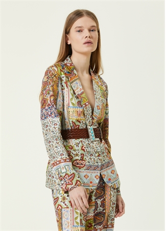 Etro Kadın Kelebek Yaka Desenli İpek Ceket Mavi 40 IT